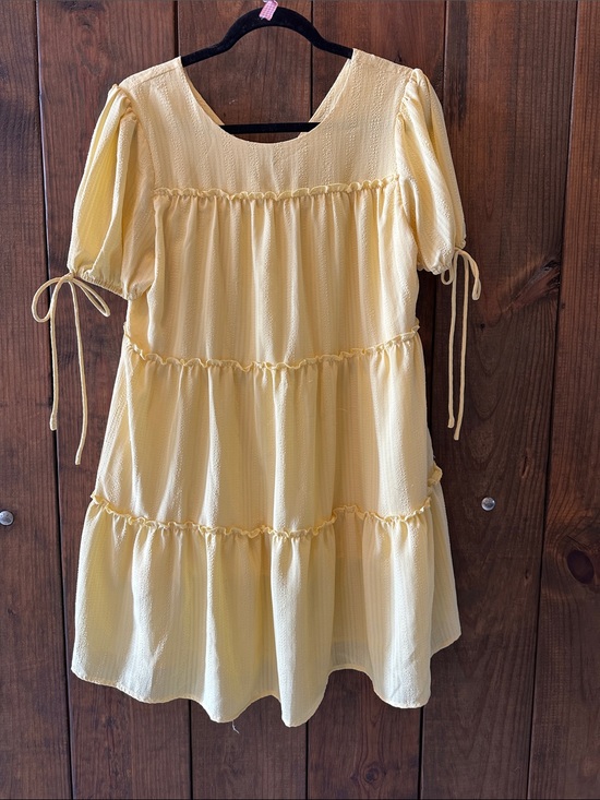 Altar'd State | Dresses | Altard State Pale Yellow Tiered Puff Sleeve ...